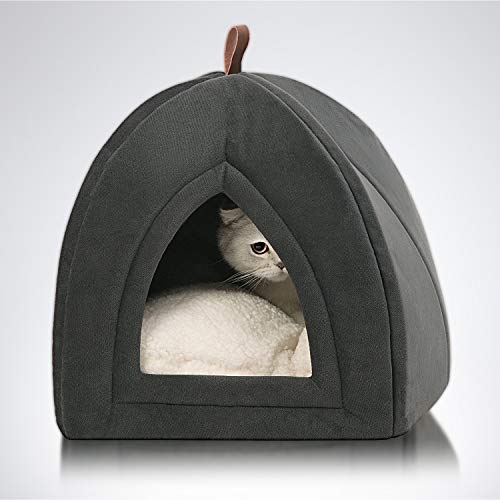 Bedsure Cat Beds for Indoor Cats - Cat Cave Bed Cat House Cat Tent with Removable Washable Cushioned Pillow, Kitten Beds Cat Hut, Small Dog Bed, Dark Grey, 15 inches