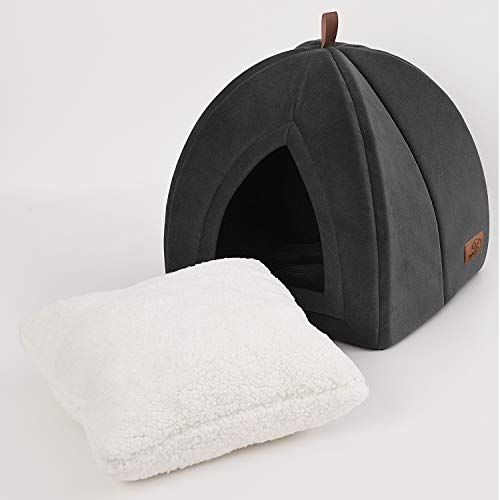 Bedsure Cat Beds for Indoor Cats - Cat Cave Bed Cat House Cat Tent with Removable Washable Cushioned Pillow, Kitten Beds Cat Hut, Small Dog Bed, Dark Grey, 15 inches