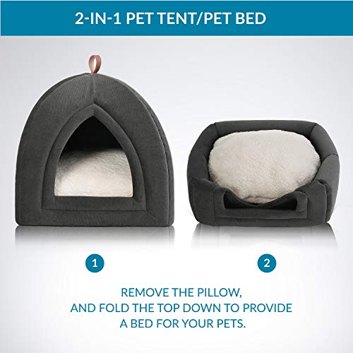 Bedsure Cat Beds for Indoor Cats - Cat Cave Bed Cat House Cat Tent with Removable Washable Cushioned Pillow, Kitten Beds Cat Hut, Small Dog Bed, Dark Grey, 15 inches