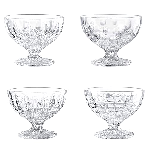 WHOLE HOUSEWARES | Glass Dessert Bowls | Set of 4 Unique Mini Trifle Footed Cups | 8 Ounce Clear Glass | Salad/Ice Cream Sundae Cups