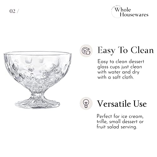 WHOLE HOUSEWARES | Glass Dessert Bowls | Set of 4 Unique Mini Trifle Footed Cups | 8 Ounce Clear Glass | Salad/Ice Cream Sundae Cups