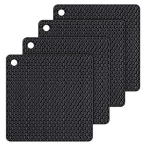 silicone trivet mats hot mat - hot pads durable non slip coasters heat resistant mats (black)