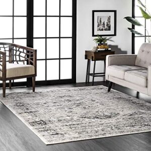 nuloom madisson vintage faded medallion area rug, 5x8, silver