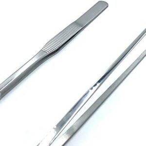 FRUTA Long Reptiles Feeding Tongs Stainless Steel Straight and Curved Tweezers Set Polished Aquarium Tweezers Feeding Tools for Reptiles Lizards Bearded Dragon Gecko Snake Bird Aquatic Plants- Silver