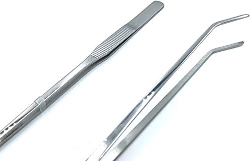 FRUTA Long Reptiles Feeding Tongs Stainless Steel Straight and Curved Tweezers Set Polished Aquarium Tweezers Feeding Tools for Reptiles Lizards Bearded Dragon Gecko Snake Bird Aquatic Plants- Silver