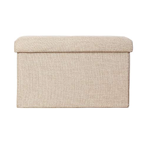 ZLY Folding Stool Storage Ottoman Polyester Fabric Linen Foot Rest Seat Clutter Collection 14"x8"x8"