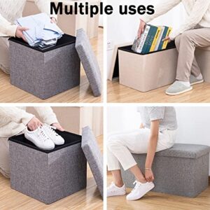 ZLY Folding Stool Storage Ottoman Polyester Fabric Linen Foot Rest Seat Clutter Collection 14"x8"x8"