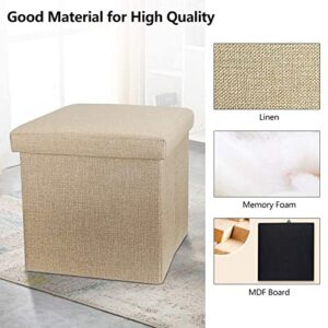 ZLY Folding Stool Storage Ottoman Polyester Fabric Linen Foot Rest Seat Clutter Collection 14"x8"x8"