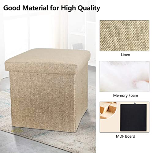 ZLY Folding Stool Storage Ottoman Polyester Fabric Linen Foot Rest Seat Clutter Collection 14"x8"x8"