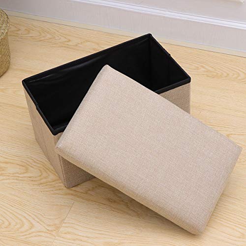 ZLY Folding Stool Storage Ottoman Polyester Fabric Linen Foot Rest Seat Clutter Collection 14"x8"x8"