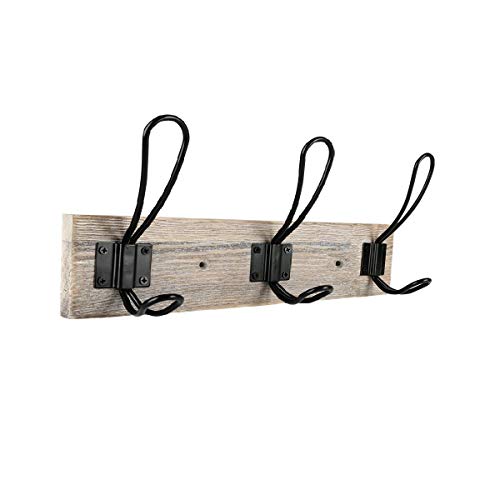 Sageme Wall Mounted Coat Rack, Wooden Entryway Vintage Rustic Coat Rack Hat Hanger Rack 3-Hook Rail for The Entryway, Bathroom, Bedroom, Kitchen, Mudroom Solid Wood (3 Hooks, Black)