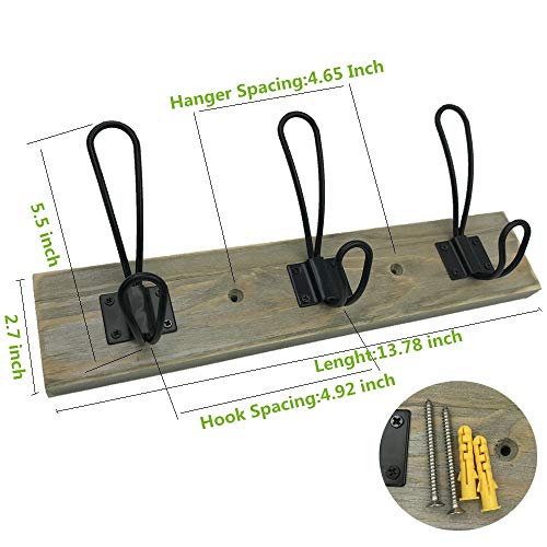 Sageme Wall Mounted Coat Rack, Wooden Entryway Vintage Rustic Coat Rack Hat Hanger Rack 3-Hook Rail for The Entryway, Bathroom, Bedroom, Kitchen, Mudroom Solid Wood (3 Hooks, Black)