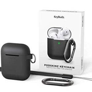 KeyBudz Elevate Series AirPods Case [Front LED Visible] Keychain Protective Silicone Cover Compatible with AirPods Case 1 & 2 (with Carabiner, Black)