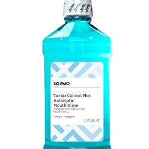 Amazon Brand - Solimo Tartar Control Plus Antiseptic Mouth Rinse, Iceberg Blue Mint, 1 Liter, 33.8 Fluid Ounces, Pack of 1