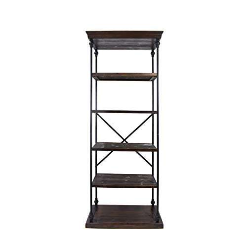 Great Deal Furniture Alma Industrial 5 Shelf Firwood Bookcase, Dark Walnut and Black