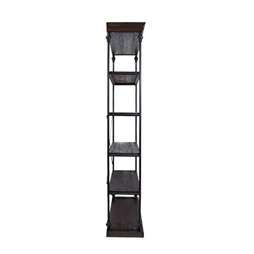 Great Deal Furniture Alma Industrial 5 Shelf Firwood Bookcase, Dark Walnut and Black