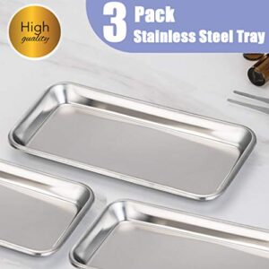 3 Pack Professional Medical Surgical Stainless Steel Dental Procedure Tray Thickening Lab Instrument Tools Trays -Flat Type (8.6" * 4.3" * 0.8", 3)