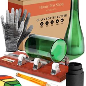 Home Pro Shop Premium Glass Bottle Cutter Kit - DIY Wood Base Glass Cutter for Bottles - Beer & Wine Bottle Cutter Tool with Safety Gloves & Accessories