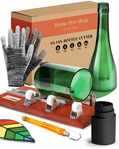 Home Pro Shop Premium Glass Bottle Cutter Kit - DIY Wood Base Glass Cutter for Bottles - Beer & Wine Bottle Cutter Tool with Safety Gloves & Accessories