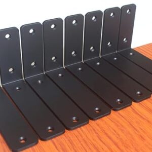 8 Pack - L 6" x H 4" x W 1.5", 5mm Thick Black L Shelf Bracket, Iron Shelf Brackets, Metal Shelf Bracket, Industrial Shelf Bracket Decorative Shelving, Shelf Supports with Screws