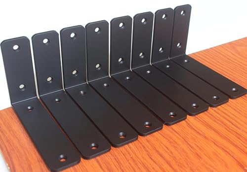 8 Pack - L 6" x H 4" x W 1.5", 5mm Thick Black L Shelf Bracket, Iron Shelf Brackets, Metal Shelf Bracket, Industrial Shelf Bracket Decorative Shelving, Shelf Supports with Screws