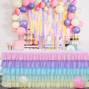 GewoneLife Rainbow Tulle Table Skirt 6FT Tutu Table Clothing for Baby Shower Birthday Party Decoration,Unicorn Table Skirt for Rectangle and Round Tables(L72in,H30in)