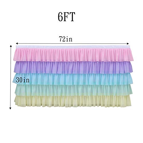 GewoneLife Rainbow Tulle Table Skirt 6FT Tutu Table Clothing for Baby Shower Birthday Party Decoration,Unicorn Table Skirt for Rectangle and Round Tables(L72in,H30in)