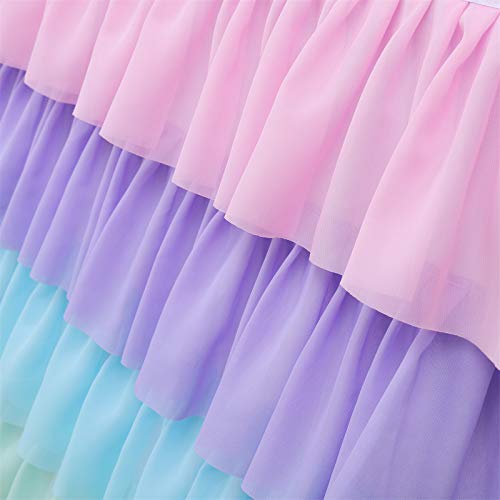 GewoneLife Rainbow Tulle Table Skirt 6FT Tutu Table Clothing for Baby Shower Birthday Party Decoration,Unicorn Table Skirt for Rectangle and Round Tables(L72in,H30in)