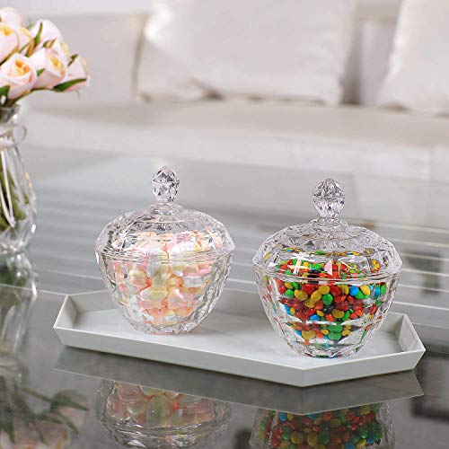 ComSaf Halloween Glass Candy Dish with Lid, Clear Covered Halloween Candy Bowl, Crystal Candy Jar, Halloween Candy server for Home Kitchen Office Table, Small Set of 2