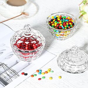 ComSaf Halloween Glass Candy Dish with Lid, Clear Covered Halloween Candy Bowl, Crystal Candy Jar, Halloween Candy server for Home Kitchen Office Table, Small Set of 2