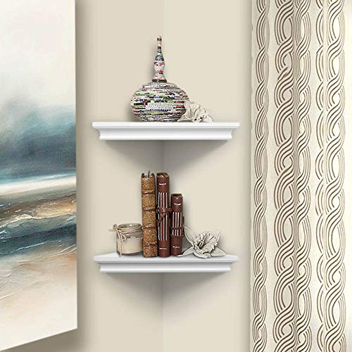 AHDECOR White Corner Shelves, Easy-to-Install Floating Corner Shelves for Home Décor, Ideal for Displaying Keepsakes, 2-Pack