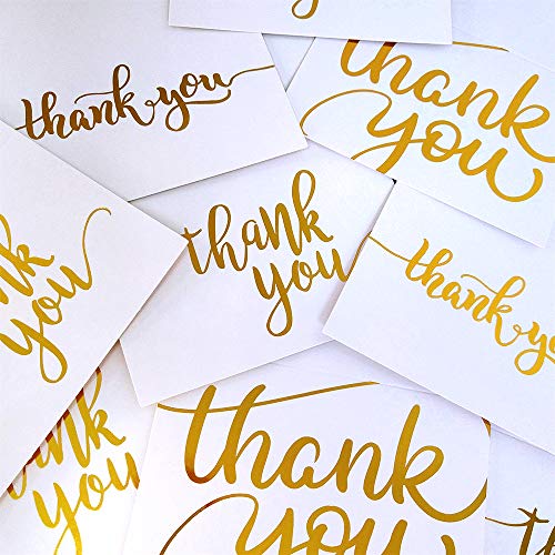 Supla 102 Sets Gold Foil Thank You Cards Bulk with Envelopes Stickers Thank You Notes 3 Designs Blank Thank You Note Cards Greeting Cards 4" x 6" for Weddings Baby Shower Bridal Shower