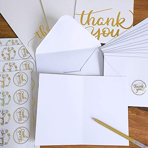 Supla 102 Sets Gold Foil Thank You Cards Bulk with Envelopes Stickers Thank You Notes 3 Designs Blank Thank You Note Cards Greeting Cards 4" x 6" for Weddings Baby Shower Bridal Shower