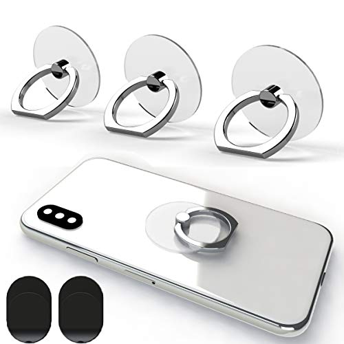 Attom Tech Transparent Phone Ring Holder Grip 360 Degree Free Rotation, Clear Cell Phone Finger Ring Kick-Stand Compatible with iPhone X 8 7 Plus 6S 6 5s 5 SE, Galaxy S9 S8 S7 S6 Edge (Silver)