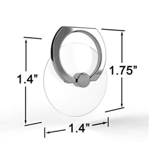 Attom Tech Transparent Phone Ring Holder Grip 360 Degree Free Rotation, Clear Cell Phone Finger Ring Kick-Stand Compatible with iPhone X 8 7 Plus 6S 6 5s 5 SE, Galaxy S9 S8 S7 S6 Edge (Silver)