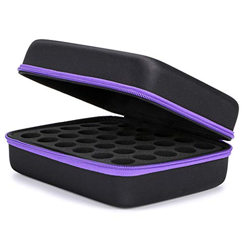 Hipiwe Hard Shell Essential Oil Carrying Case 30 Bottles EVA Essential Oils Storage Bag - Perfect for Essential Oils Bottle with Foam Insert (Black + Purple)