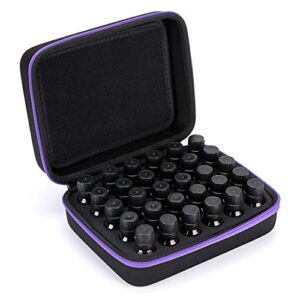 Hipiwe Hard Shell Essential Oil Carrying Case 30 Bottles EVA Essential Oils Storage Bag - Perfect for Essential Oils Bottle with Foam Insert (Black + Purple)