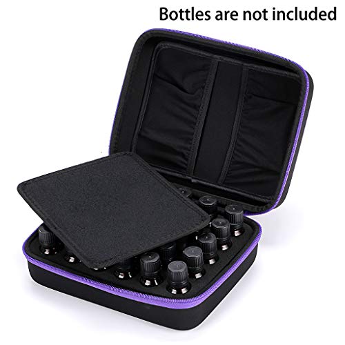 Hipiwe Hard Shell Essential Oil Carrying Case 30 Bottles EVA Essential Oils Storage Bag - Perfect for Essential Oils Bottle with Foam Insert (Black + Purple)