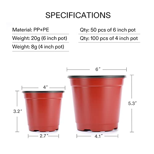 VIVOSUN 50pcs 6 Inch Planter Nursery Pots, Plastic Pots for Flower Seedling