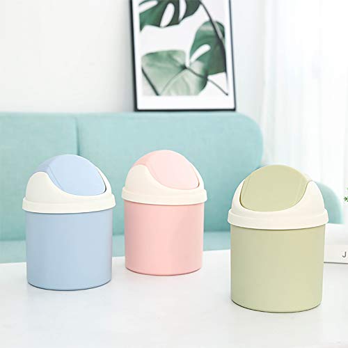 Desktop Mini Waste Can with Swing Lid, Stylish Lace Polka Dot Table Trash Bin Table Waste Paper Basket Round Small Trash Can for Office Bathroom Children Bedroom, Green