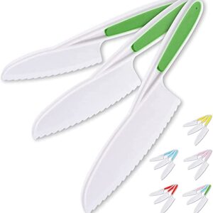 Zulay Kids Knife Set for Cooking and Cutting Fruits, Veggies & Cake - Perfect Starter Knife Set for Little Hands in the Kitchen - 3-Piece Nylon Knife for Kids - Fun & Safe Lettuce Knife (Green)