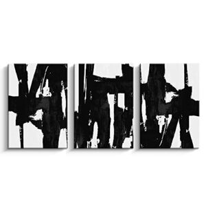 pinetree art 3 panels black and white abstract canvas wall art prints 3d textured painting for living room (large)