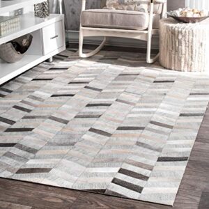 nuloom cece contemporary cowhide area rug, 6' square, silver