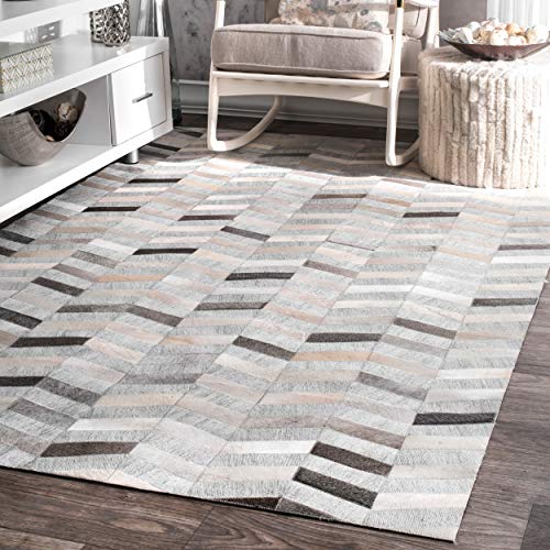 nuLOOM Cece Contemporary Cowhide Area Rug, 6' Square, Silver