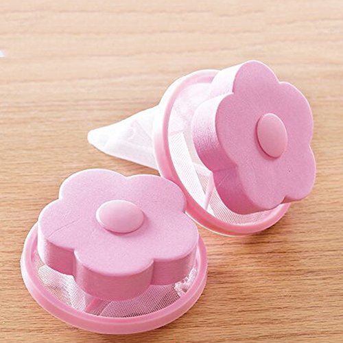 Connoworld Laundry Ball Flower Shape Washing Machine Hair Removal Laundry Ball Floating Filter Mesh Bag Pink