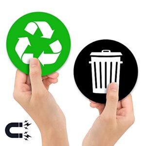 Recycle and Trash Logo Magnetic Sticker 4in x 4in - Organize Trash - for Metal cans, containers and Bins - Home or Office - Premium Magnet (Small, Green - Magnetic)