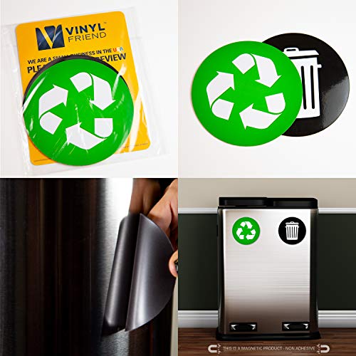 Recycle and Trash Logo Magnetic Sticker 4in x 4in - Organize Trash - for Metal cans, containers and Bins - Home or Office - Premium Magnet (Small, Green - Magnetic)