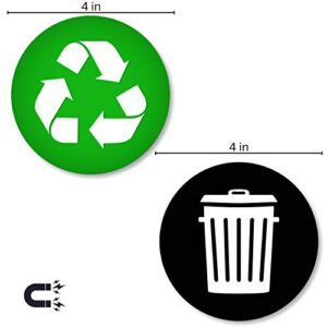 Recycle and Trash Logo Magnetic Sticker 4in x 4in - Organize Trash - for Metal cans, containers and Bins - Home or Office - Premium Magnet (Small, Green - Magnetic)