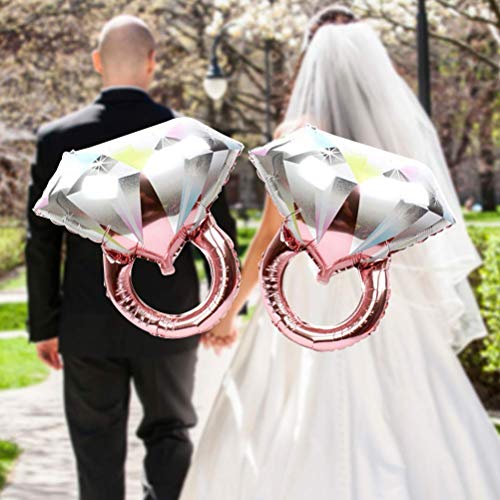 BinaryABC Diamond Ring Foil Balloon,Valentine's Day Wedding Bridal Shower Anniversary Engagement Party Decoration,2Pcs(Rose Gold)