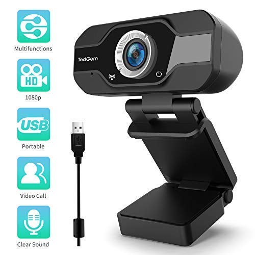 PC Webcam, TedGem 1080P Full HD Webcam USB Desktop & Laptop Webcam Live Streaming Webcam with Microphone Widescreen HD Video Webcam 90-Degree Extended View for Video Calling (HD Webcam)… (Black)